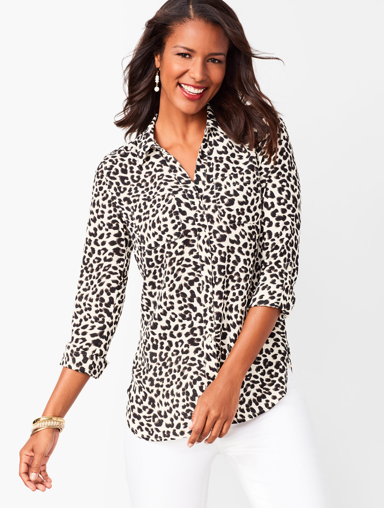 white leopard print top
