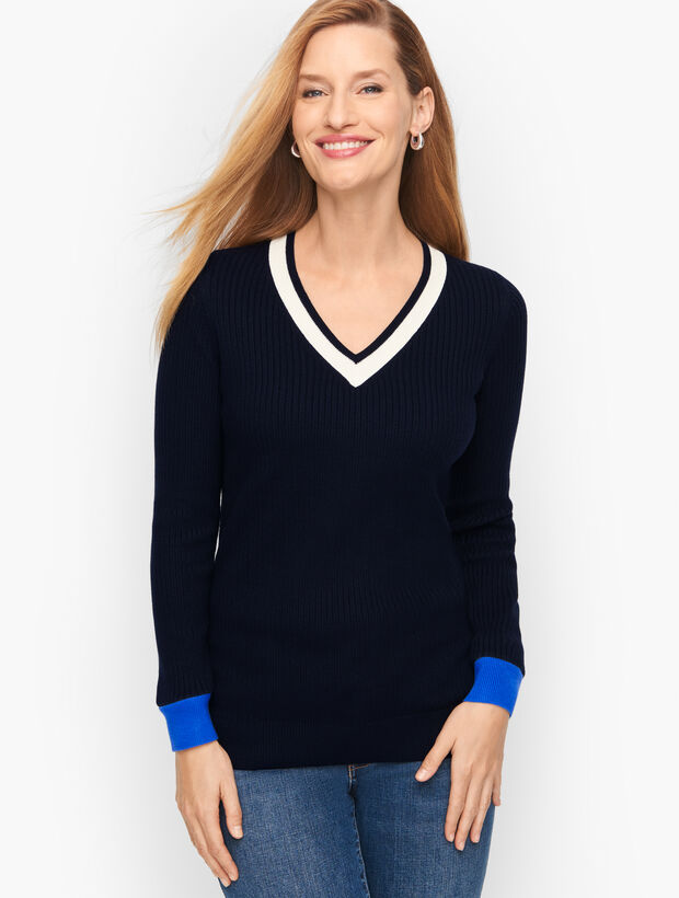 Tipped V-Neck Sweater | Talbots