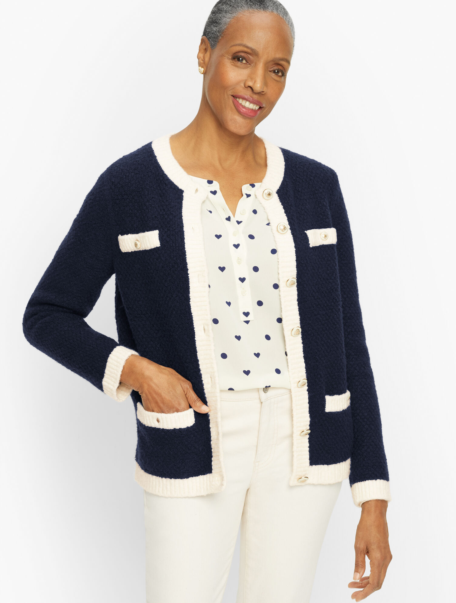 Bouclé Tipped Cardigan | Talbots