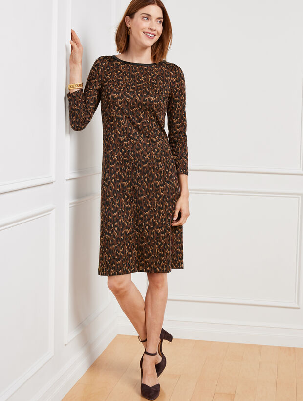 Faux Leather Trim A-Line Dress - Fall Leopard | Talbots