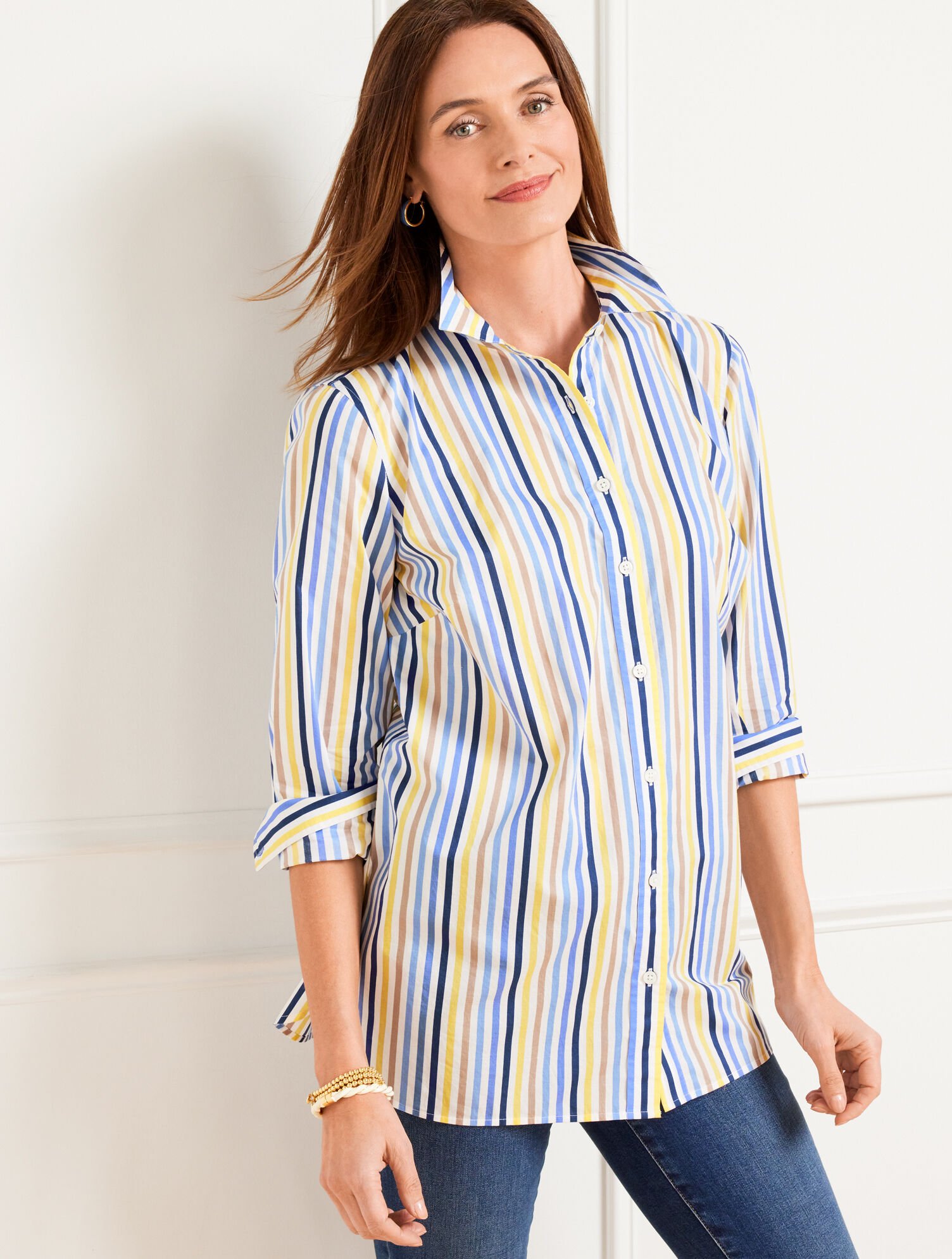 Cotton Button Front Shirt - Spring Fling Stripe | Talbots