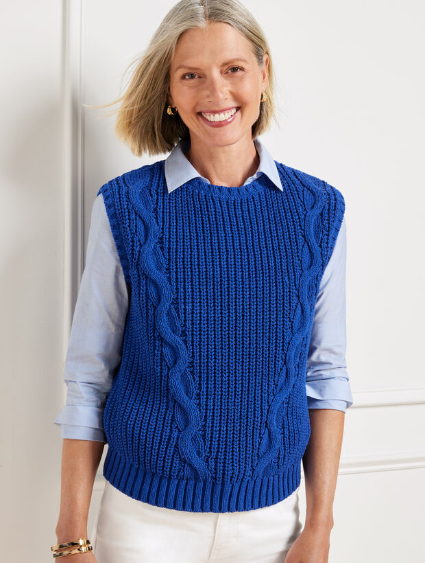 Convertible Cowl-Neck Cable Knit Vest | Talbots
