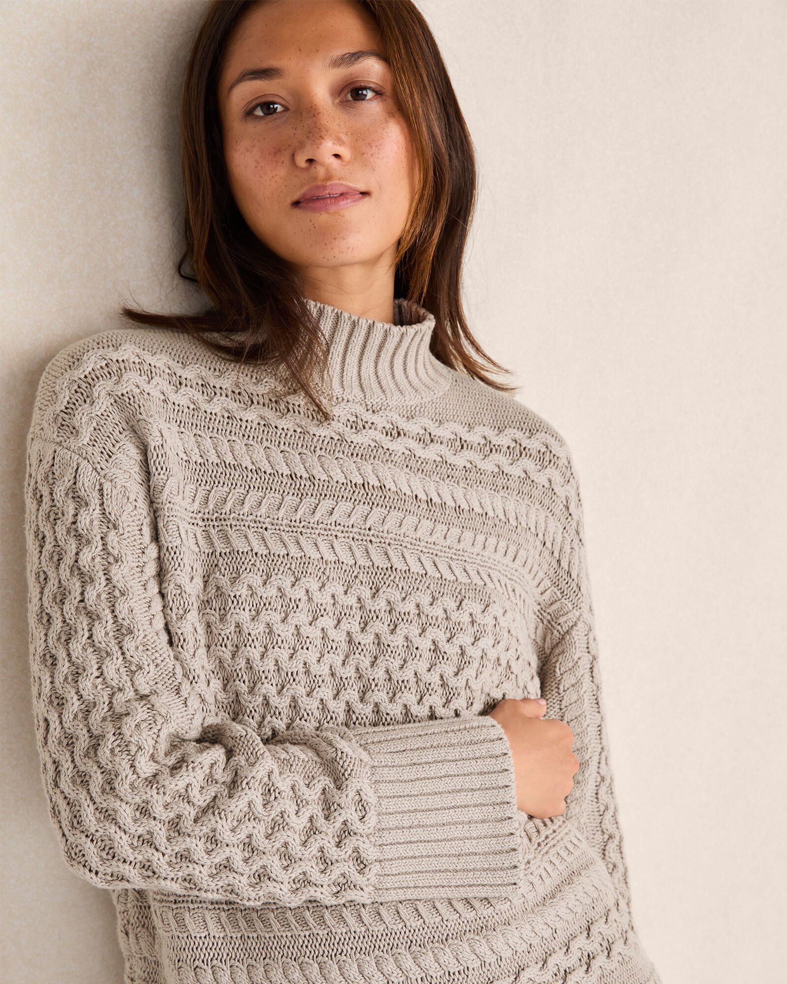 Organic Cotton Cable Knit Funnel Neck Sweater | Haven Well Within