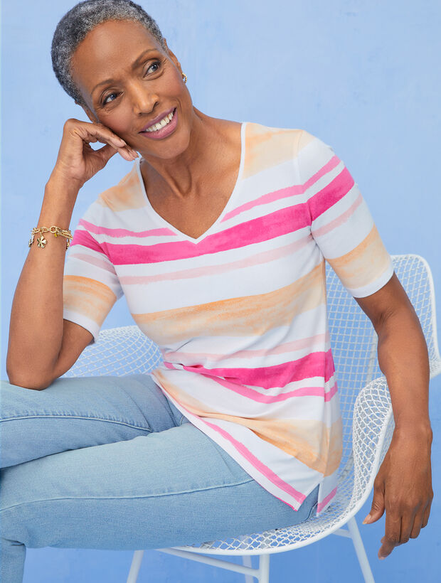 V-Neck Tee - Painted Stripe | Talbots