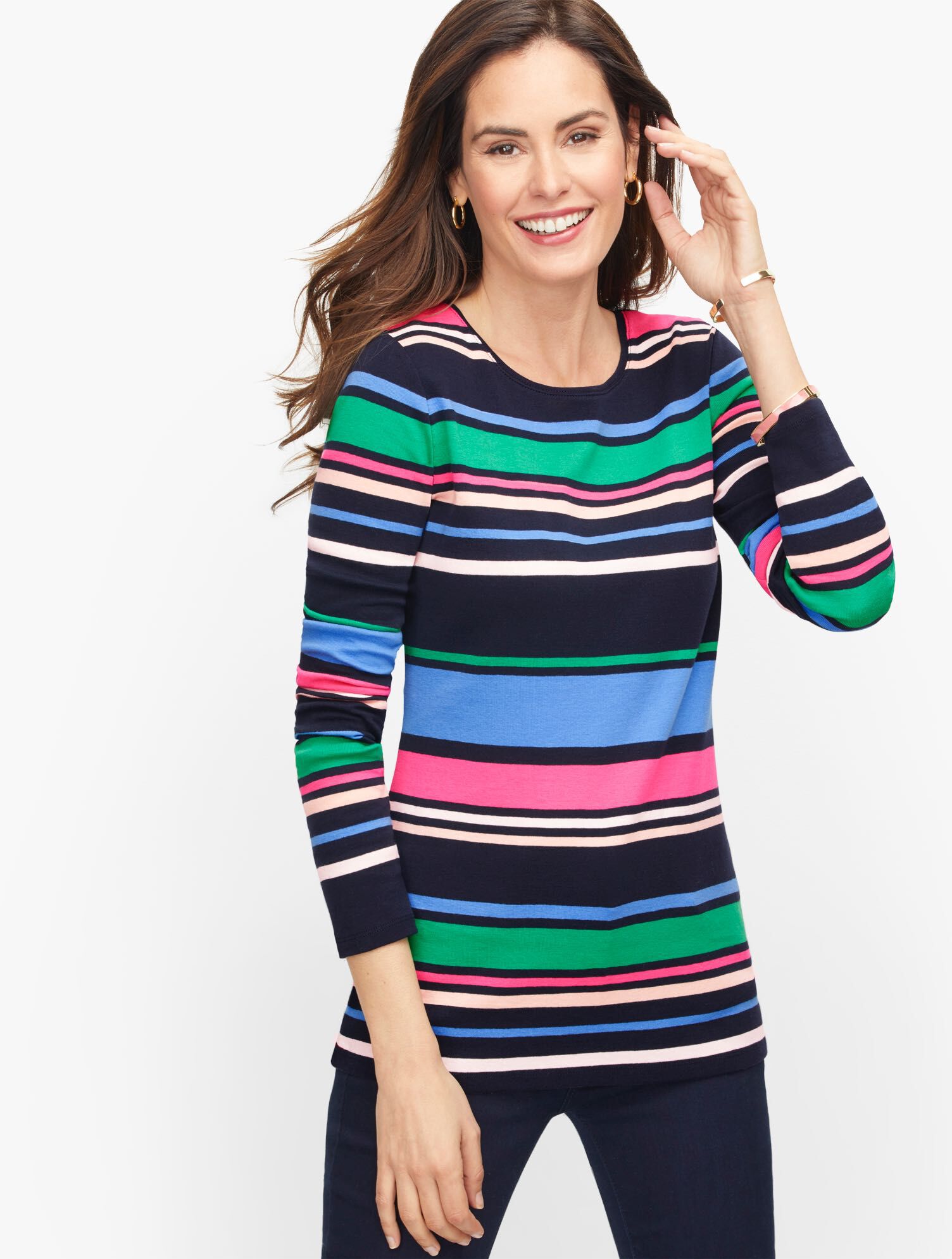 Cotton Crewneck Tee - Michel Stripe | Talbots