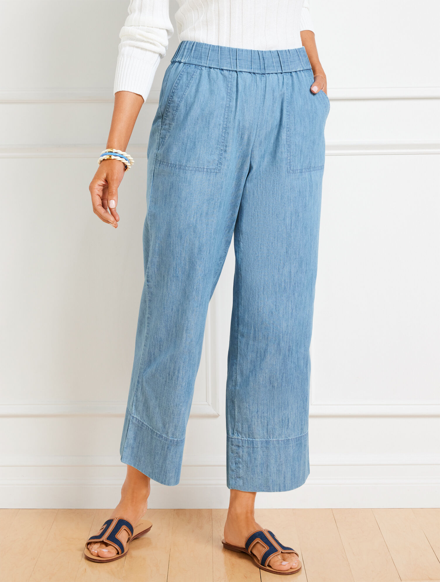 Pull-On Wide Leg Crops - Chambray | Talbots