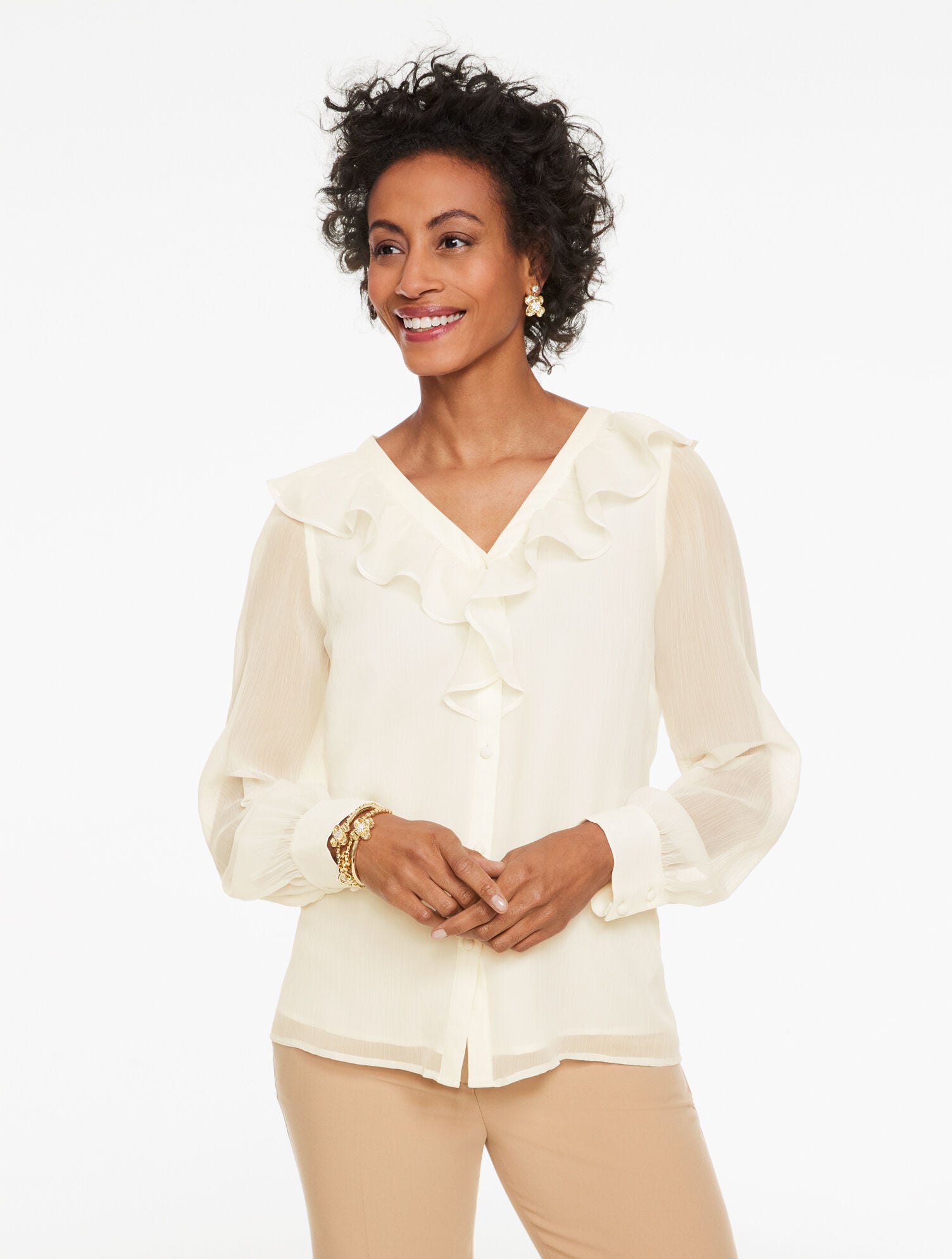 Ruffle Neck Crinkle Top | Talbots