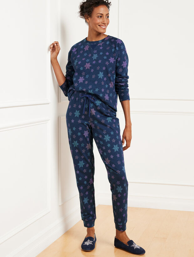 Cotton French Terry Pajama Set - Falling Snowflake | Talbots