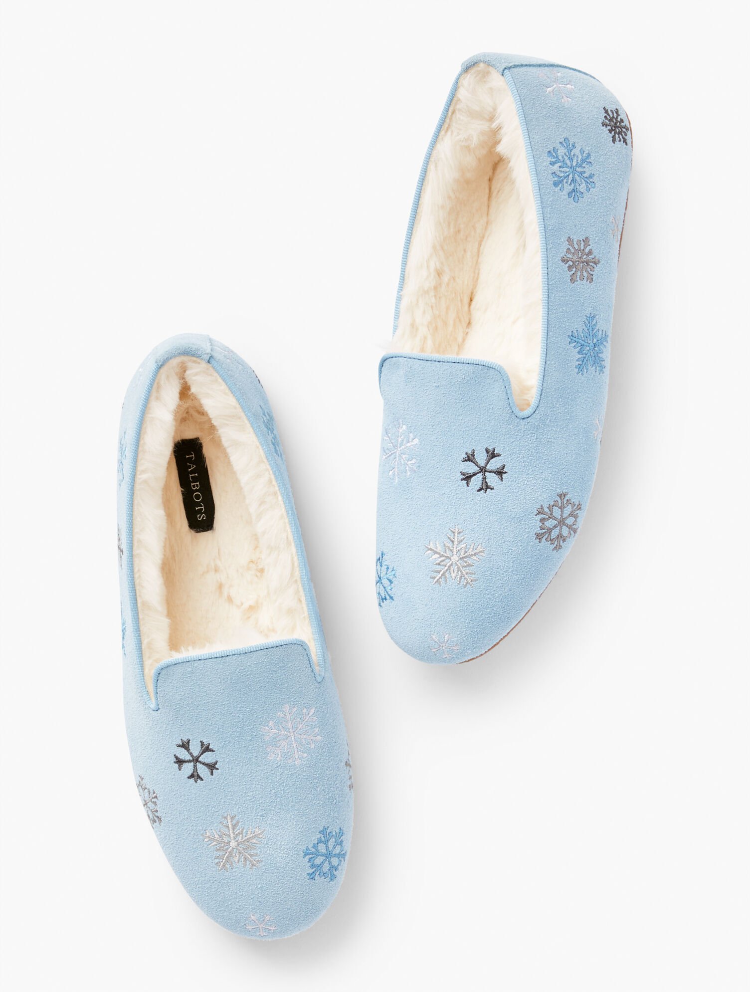 Embroidered Snowflake Suede Slippers | Talbots