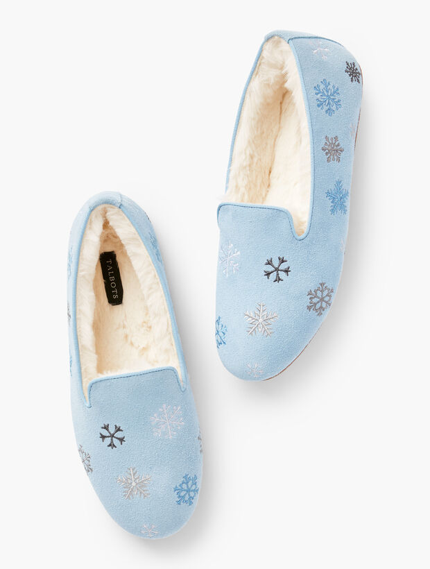 Embroidered Snowflake Suede Slippers | Talbots