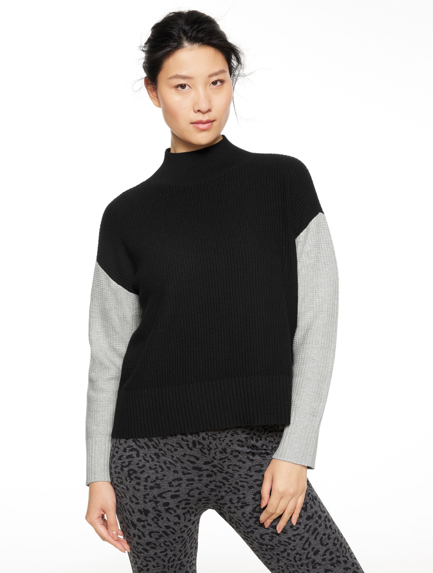 Waffle Knit Mockneck Colorblock Sweater | Talbots