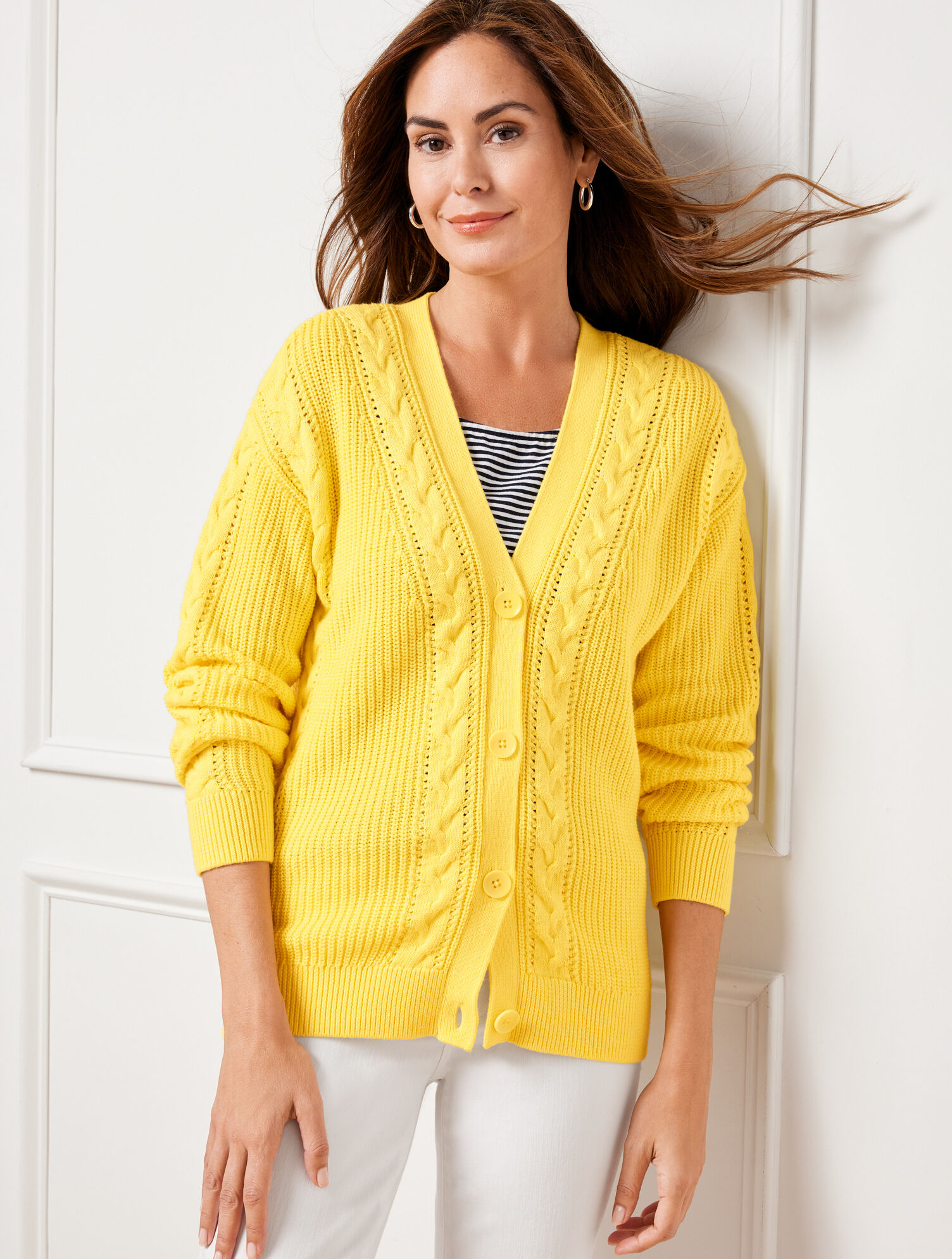 Cable Knit V-Neck Cardigan | Talbots