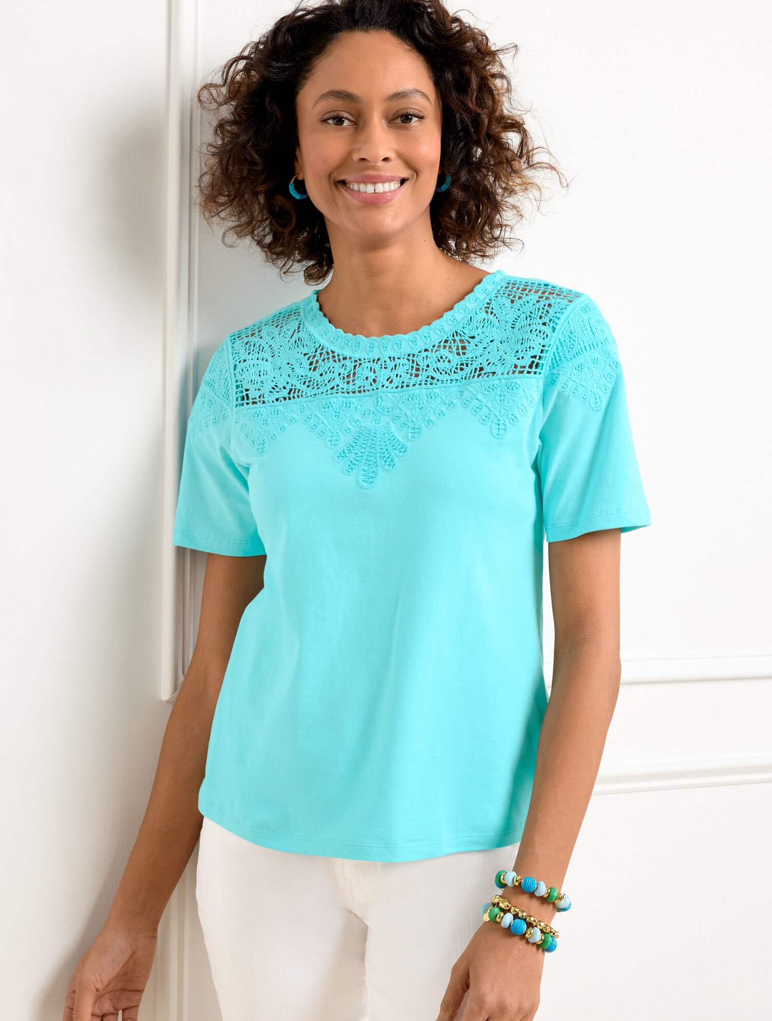 Lace Trim Crewneck Tee | Talbots