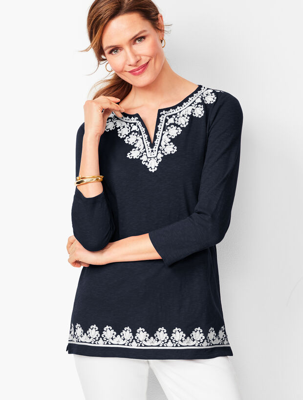 Split-Neck Embroidered Tunic | Talbots