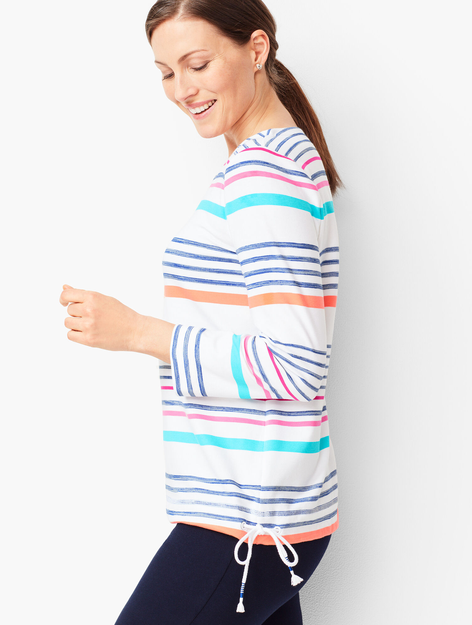 Stripe Terry Drawstring Top | Talbots