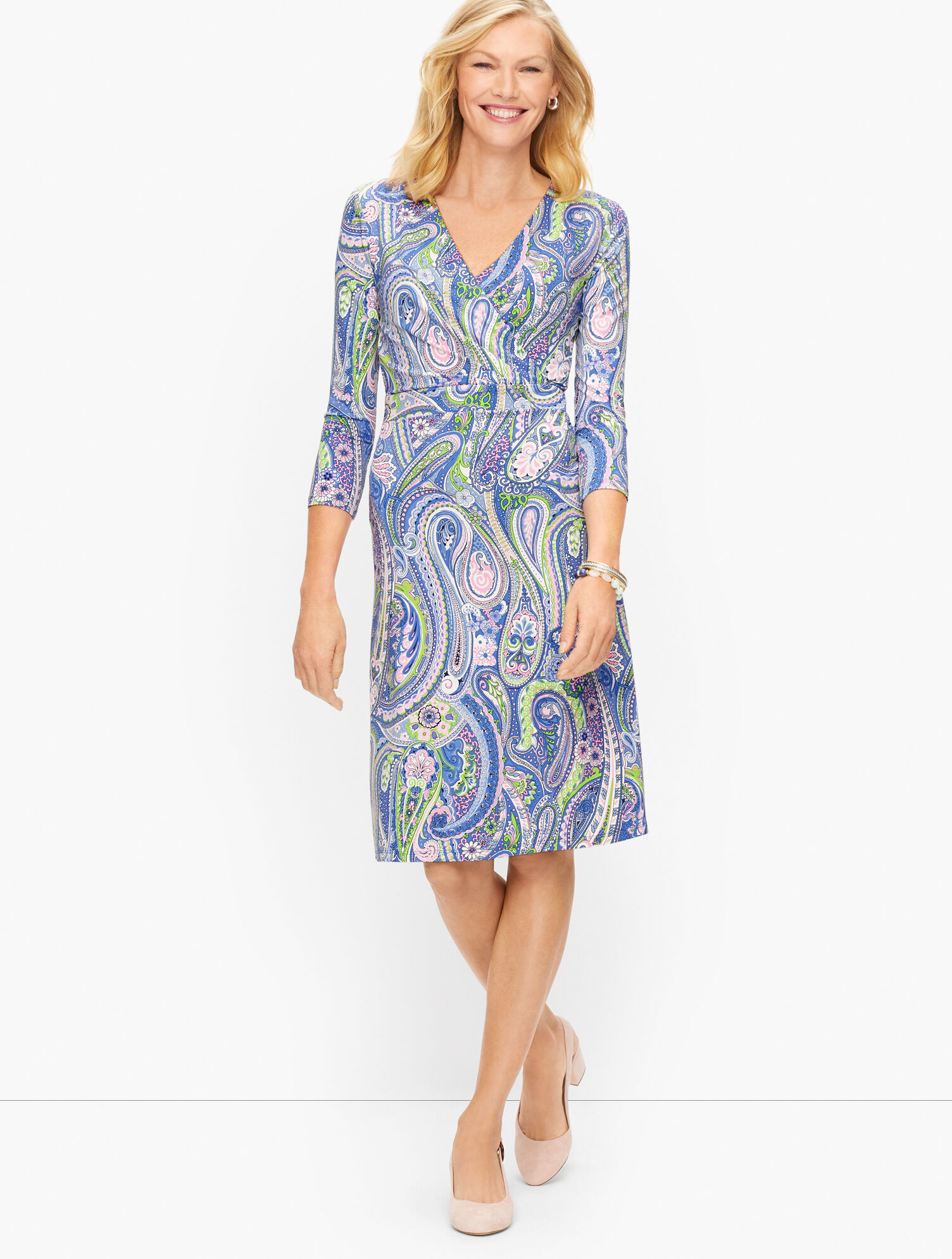 Jersey Faux Wrap Paisley Dress | Talbots
