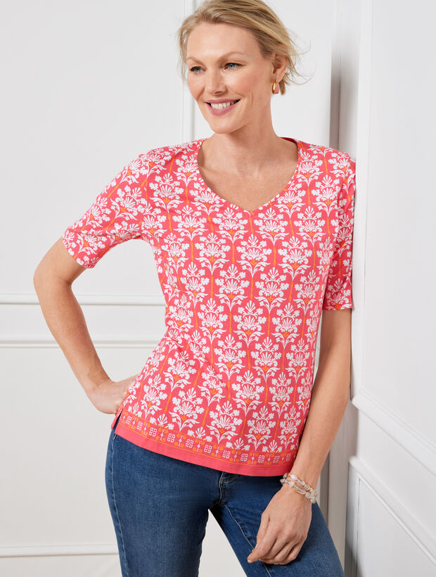 V-Neck Tee - Damask Bouquet | Talbots