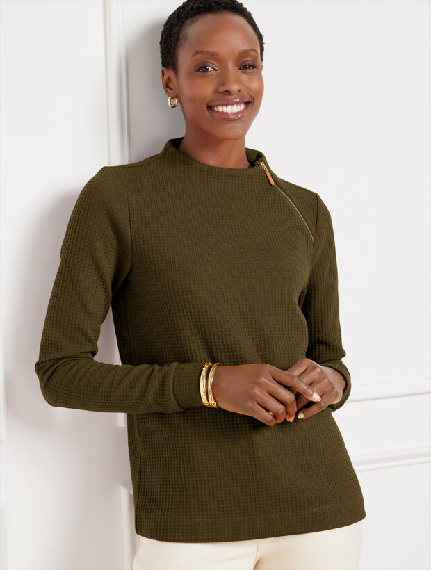 Zip Detail Funnel Neck Pullover | Talbots