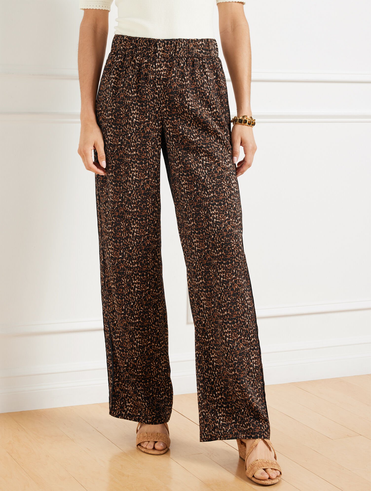 Wide Leg Pull-On Pants - Delicate Leopard | Talbots