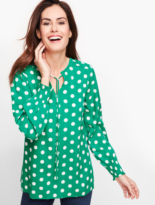 Tie Neck Smocked Top - Dot | Talbots