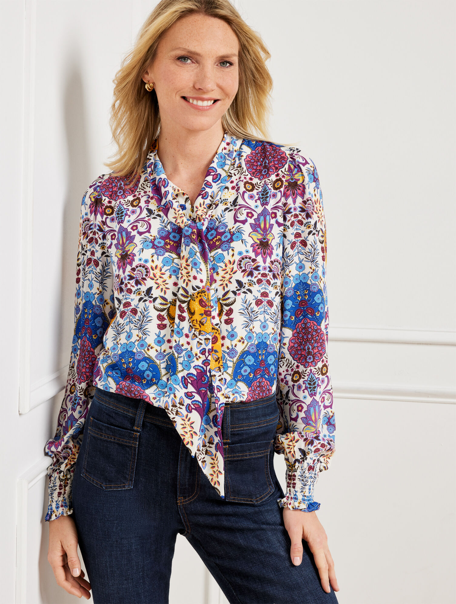 Tie Neck Top - Floral Medallion | Talbots