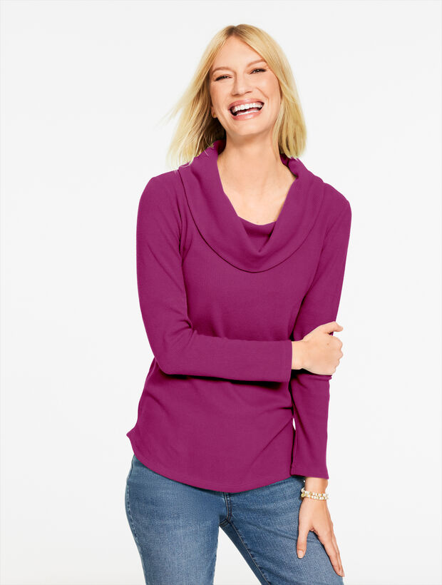 Soft Waffle Knit Cowl-Neck Pullover | Talbots