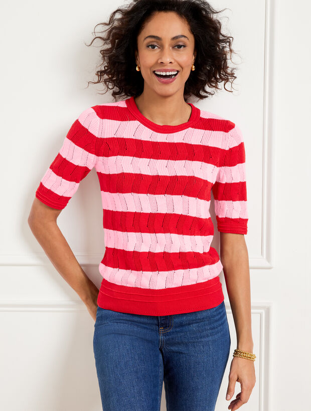 Elbow Sleeve Pullover - Texture Stripe | Talbots