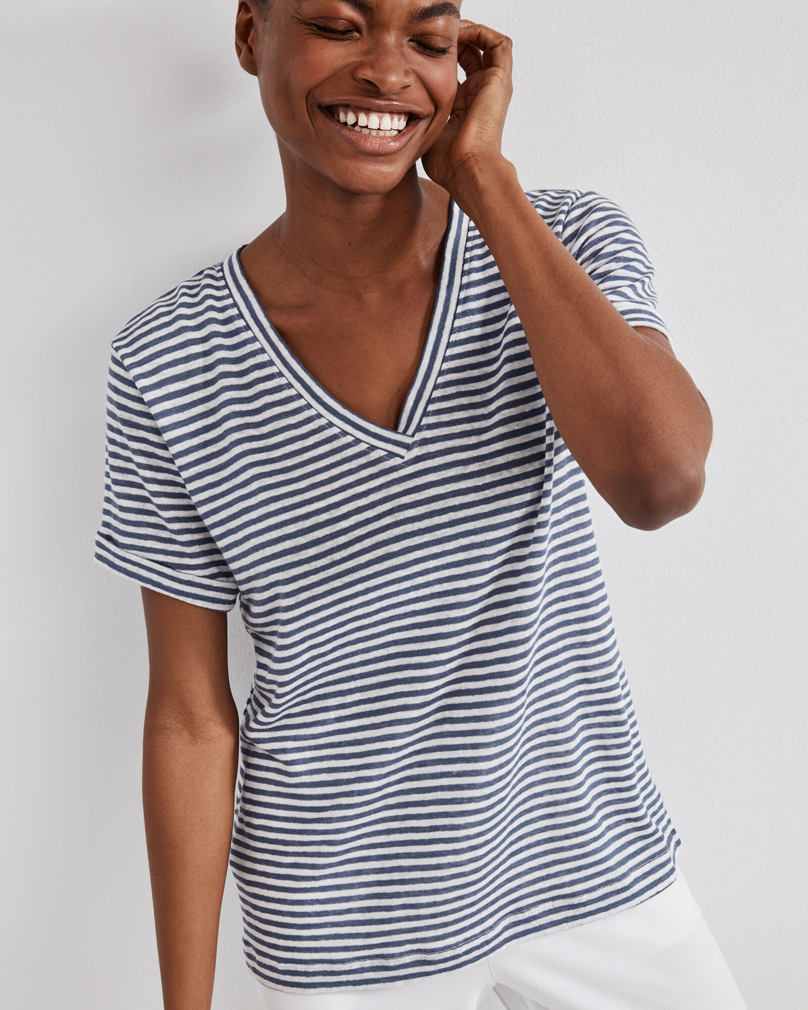 Linen Jersey Striped V-Neck Tee | Haven Well Within