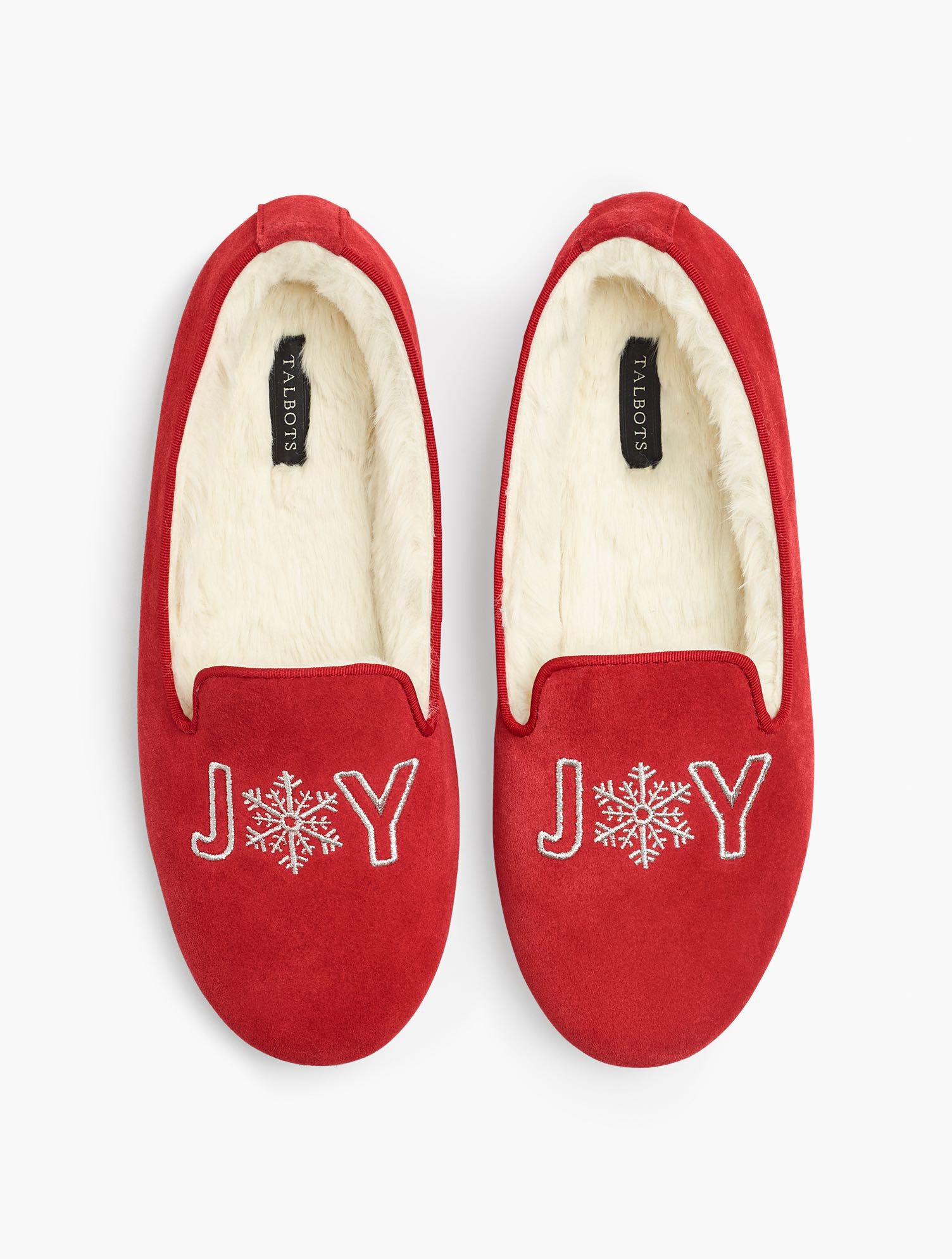 Fireside Embroidered 'Joy' Snowflake Slippers - Suede | Talbots
