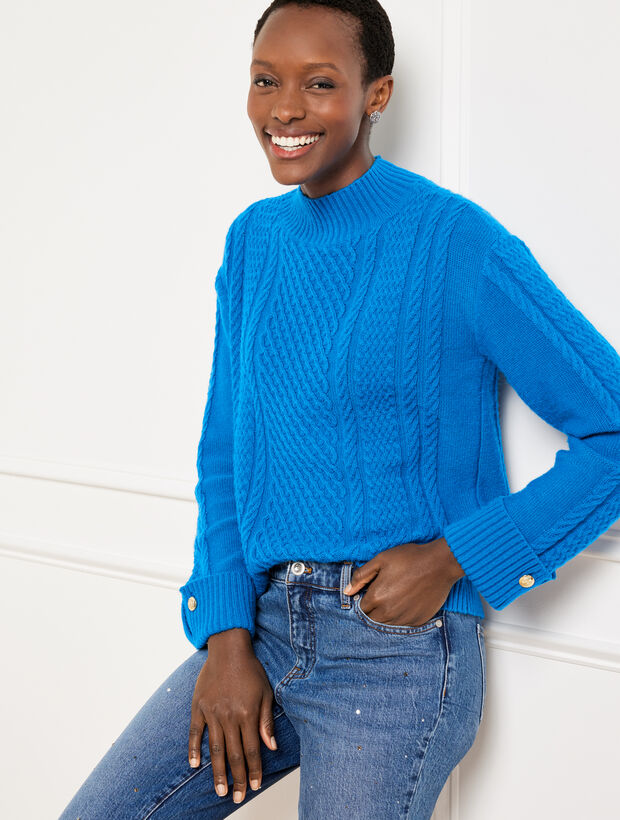 Cable Knit Button Cuff Sweater | Talbots