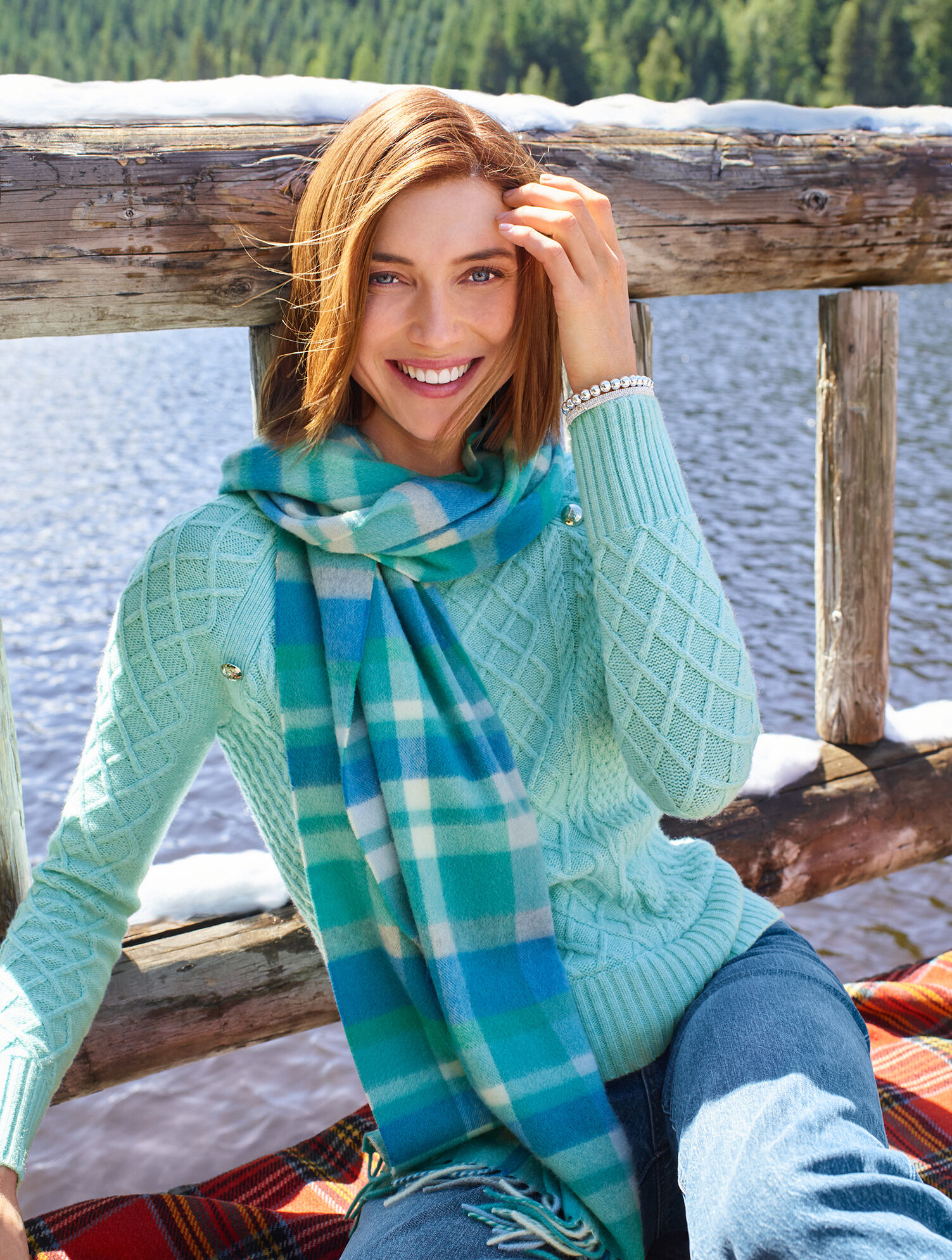 Cashmere Waterweave Scarf - Cool Turquoise | Talbots