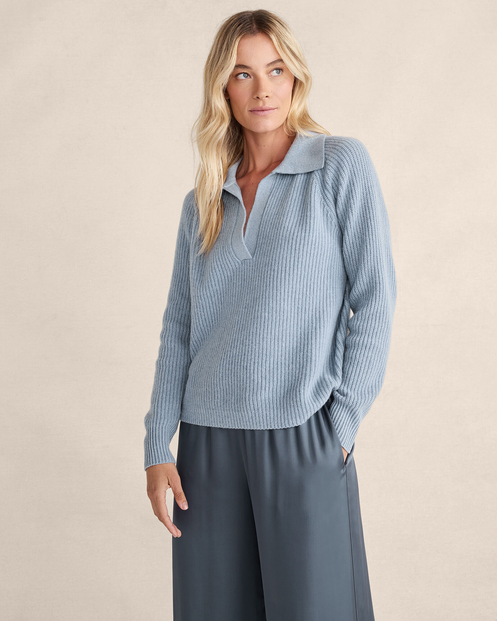 Plaited Cashmere Johnny Collar Sweater | Haven Well Within