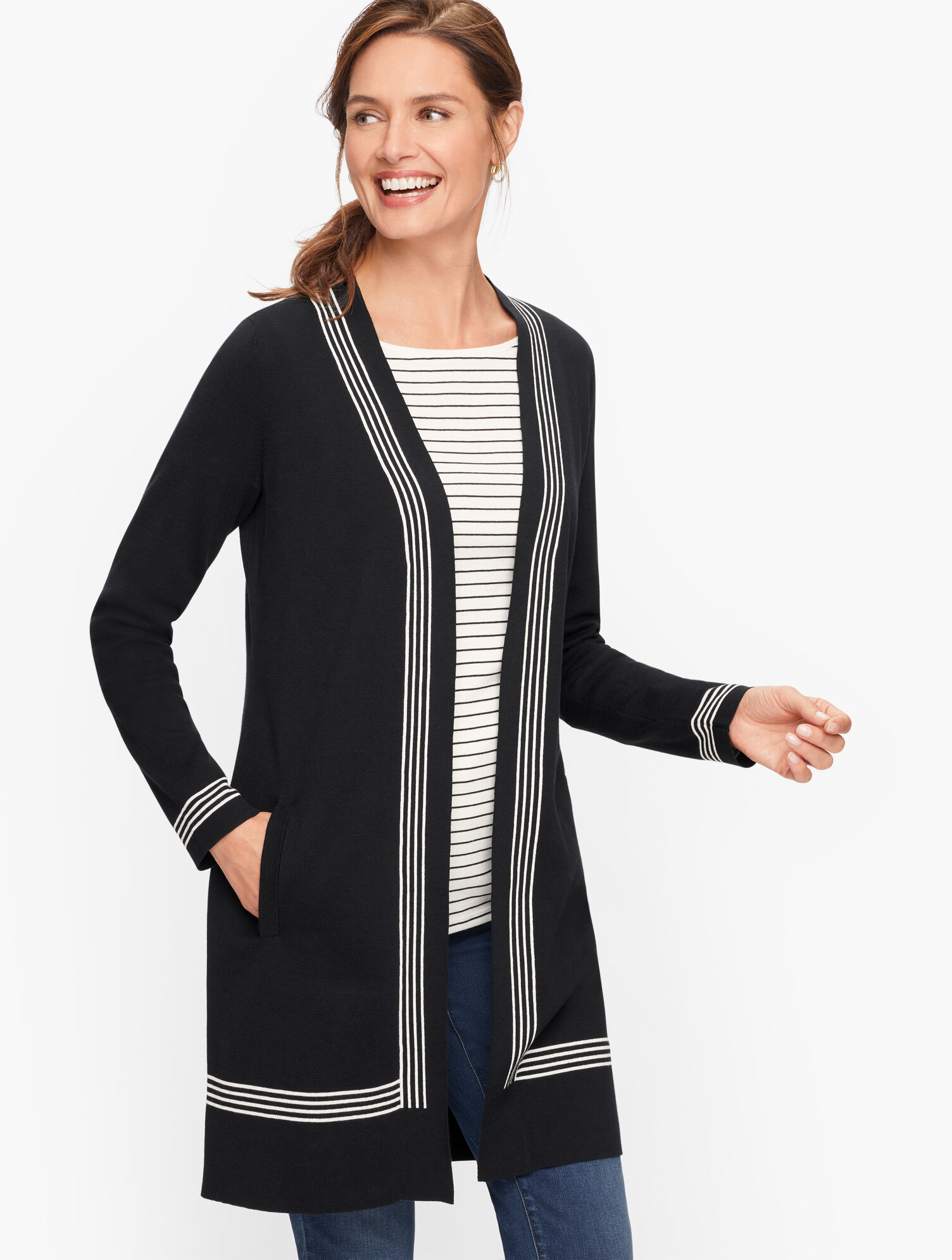 Tipped Cotton Blend Cardigan | Talbots