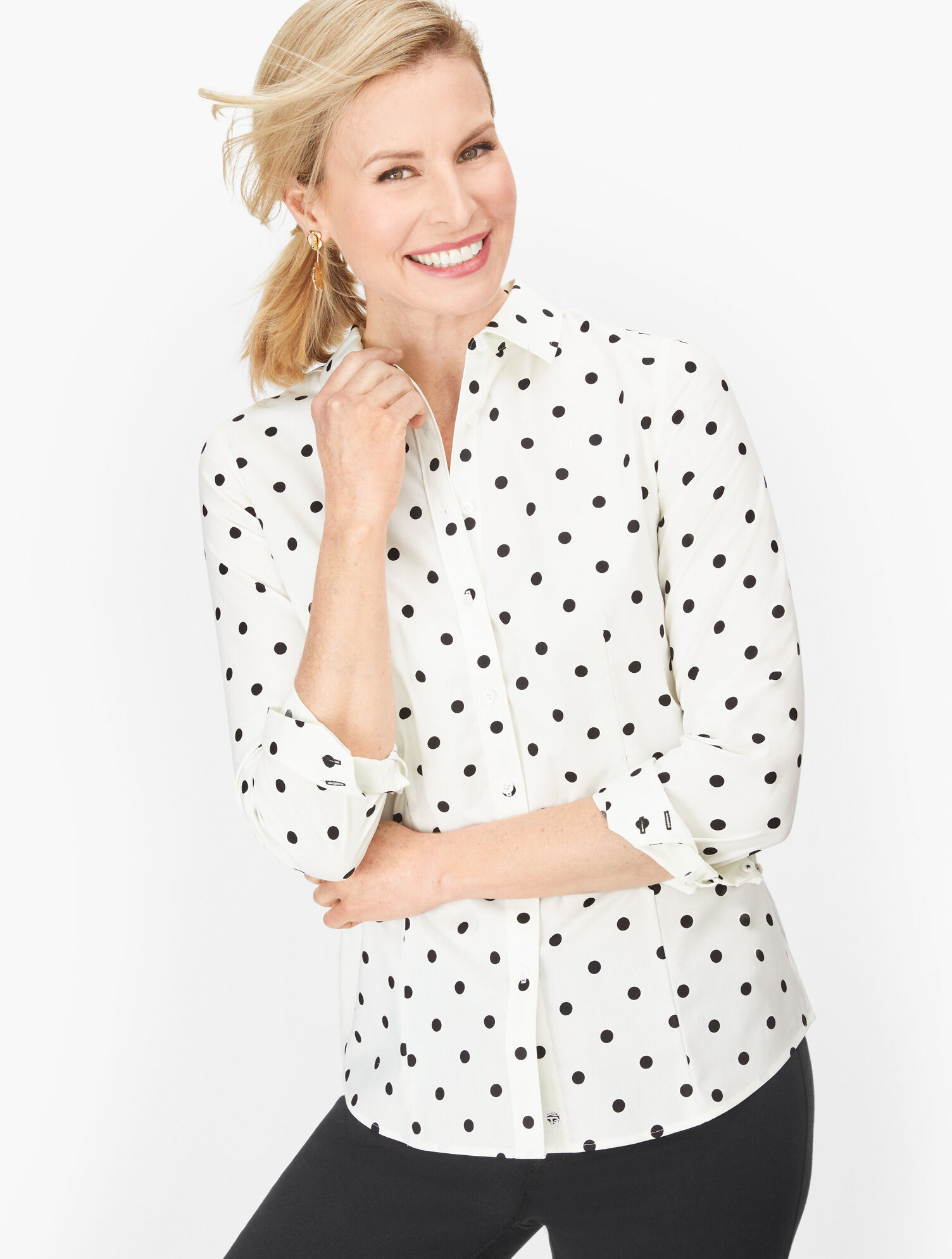 white shirt with dot pattern