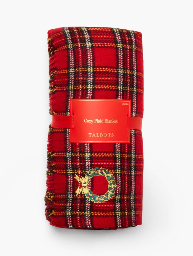 Wreath Embellished Tartan Plaid Throw | Talbots