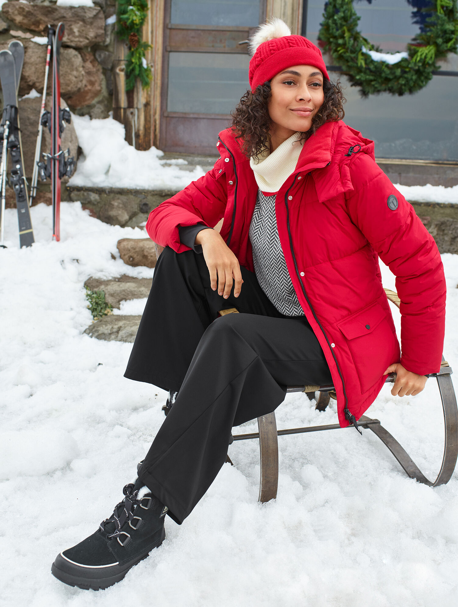 Bungee Hem Cowl-Neck Sweater - Herringbone | Talbots