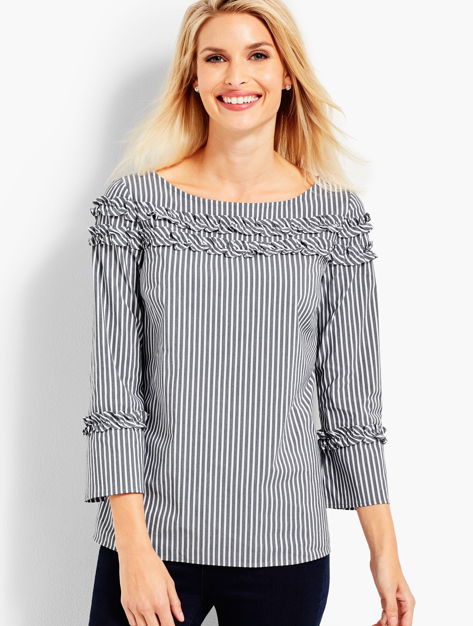 Stripe Shirred Ruffle Top | Talbots