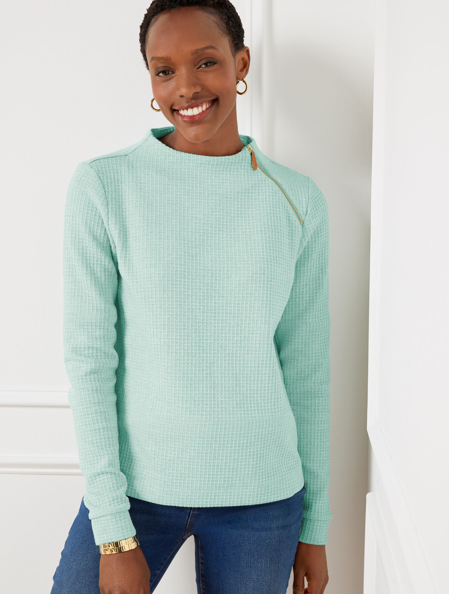 Zip Detail Funnel Neck Pullover | Talbots