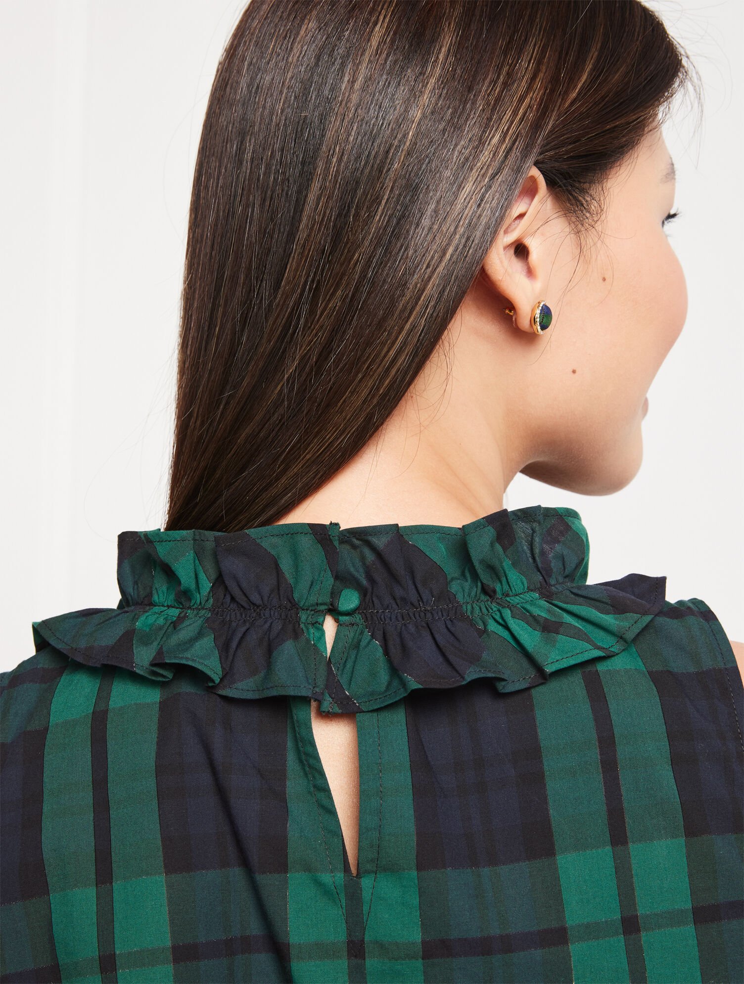 Bow Detail Ruffle Neck Shell - Black Watch | Talbots