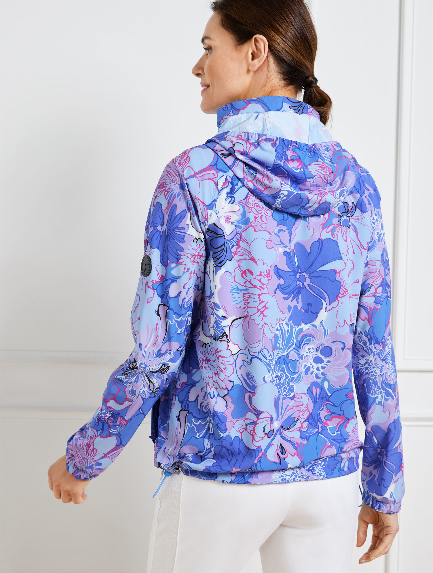 Lightweight Woven Stretch Bomber Jacket - Expressive Floral | Talbots
