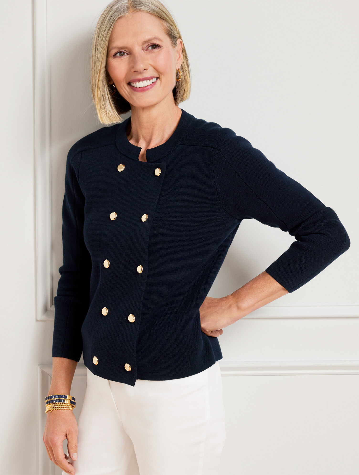 Double Breasted Stand Collar Sweater Jacket | Talbots