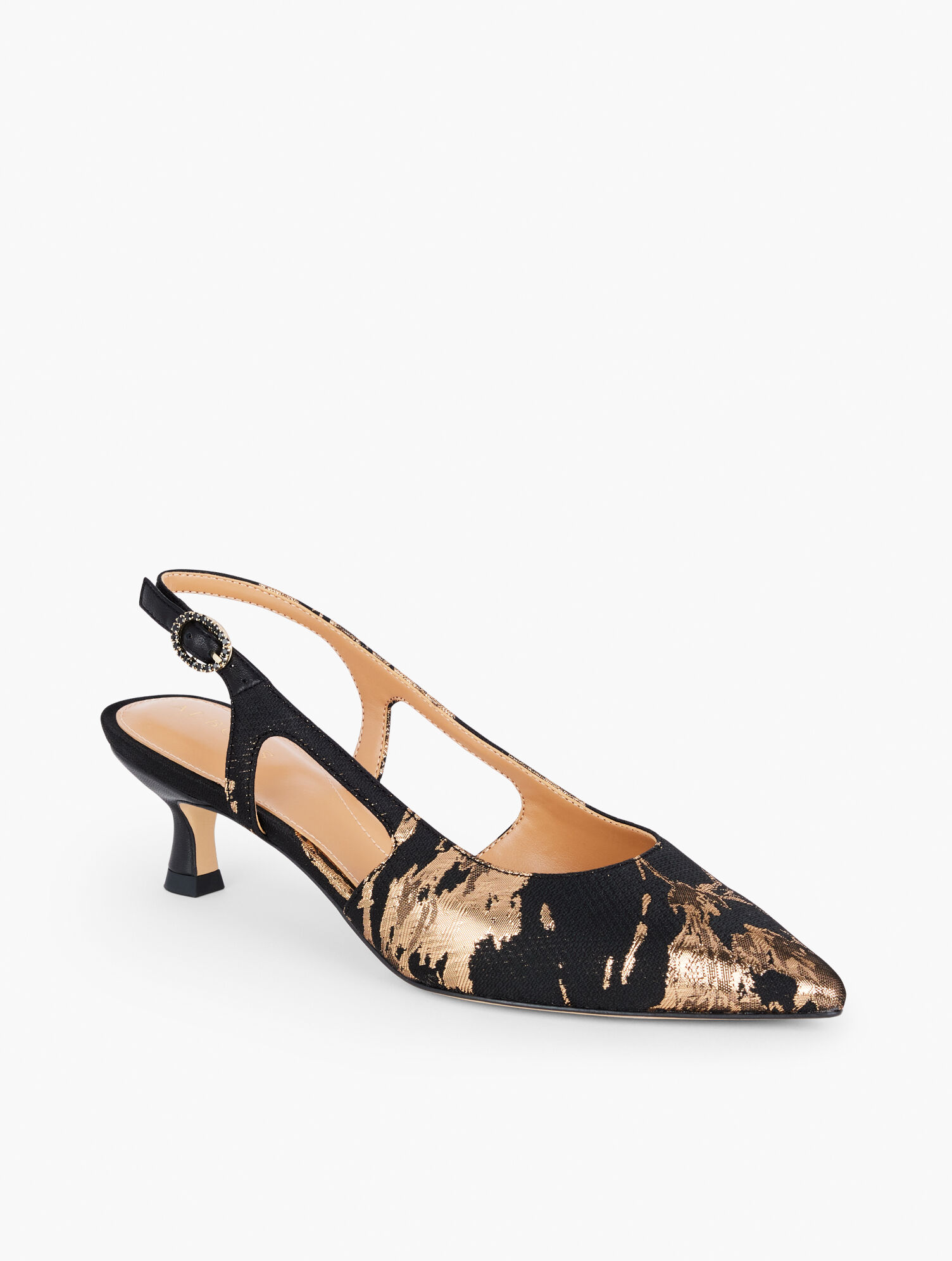 Sylvie Slingback Flare Heels - Metallic Floral Jacquard | Talbots