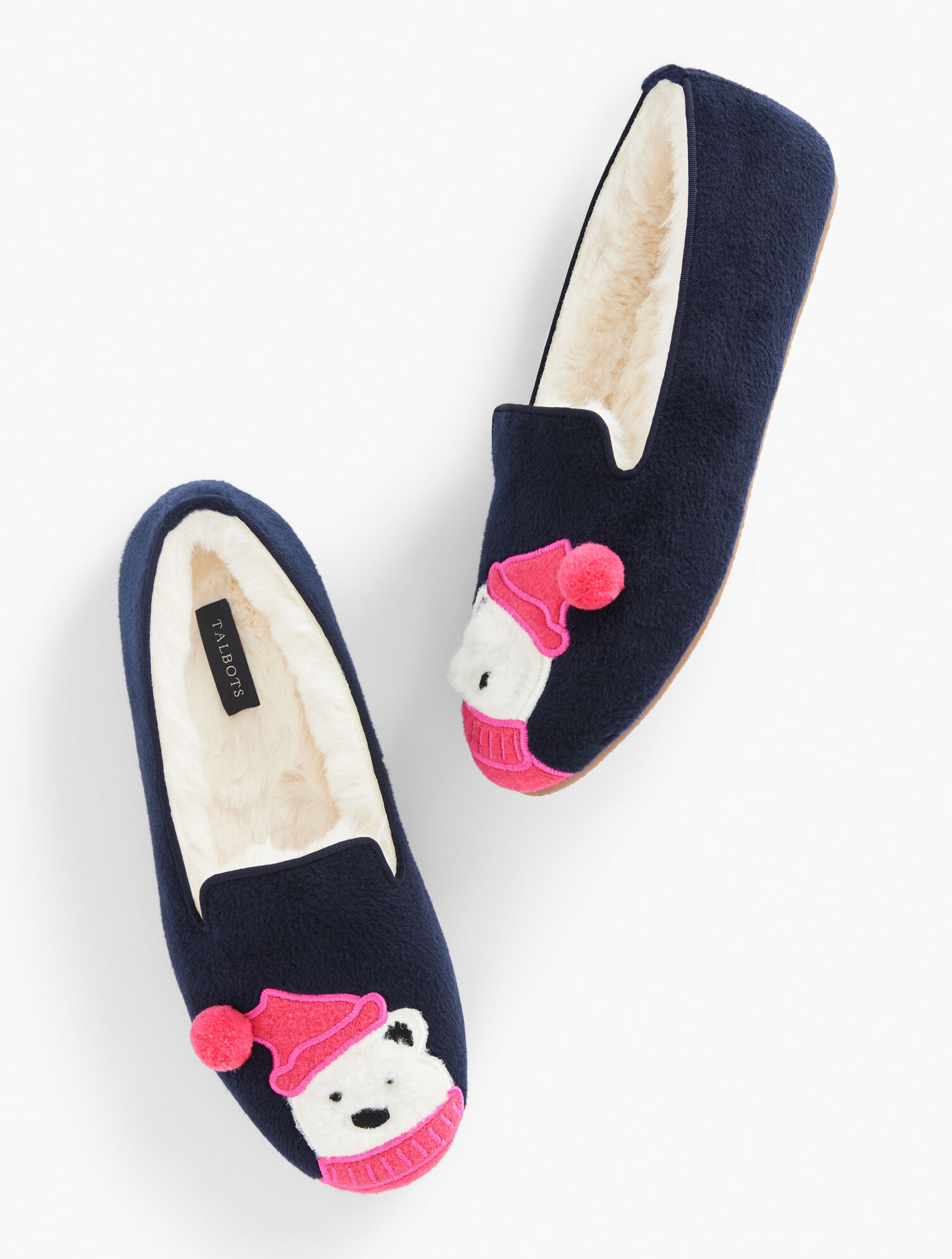 Brushed Flannel Slippers - Embroidered Polar Bear | Talbots