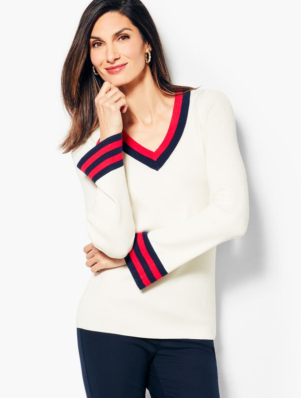 Tipped V-Neck Sweater | Talbots