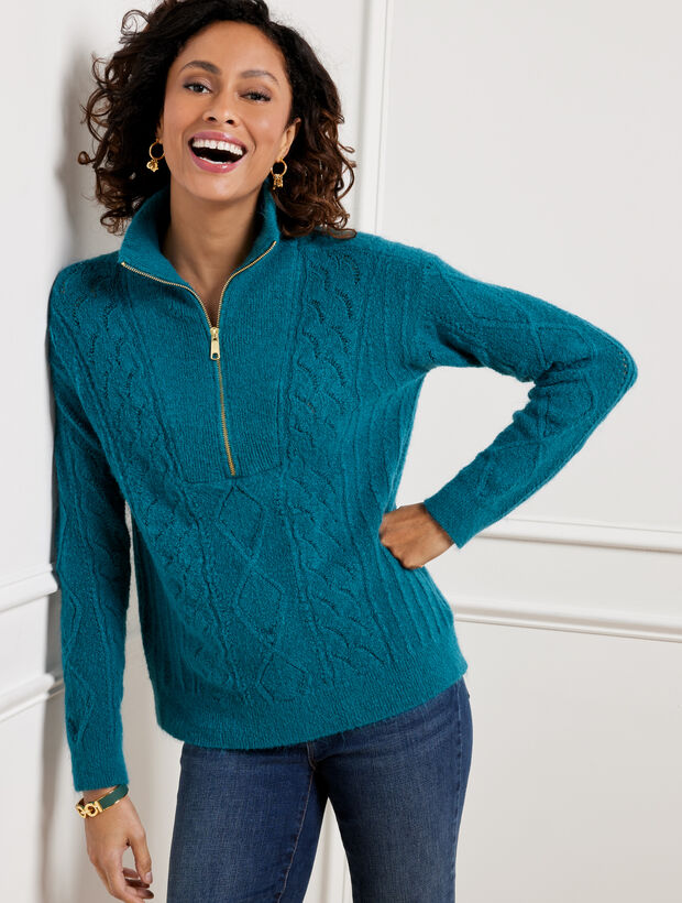 Cable Knit Zip Collar Sweater | Talbots