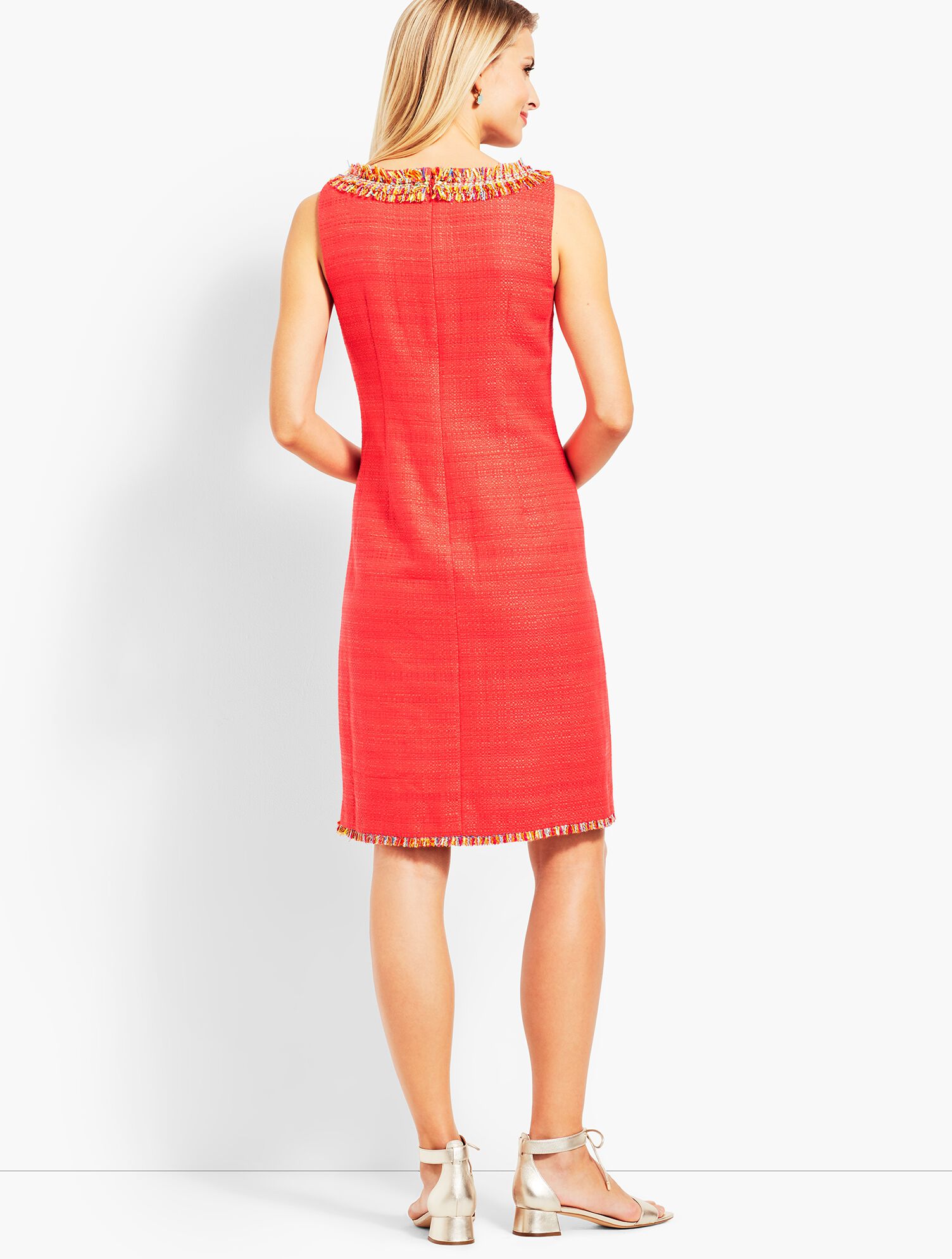 Textured Fringe-Neck Shift Dress | Talbots