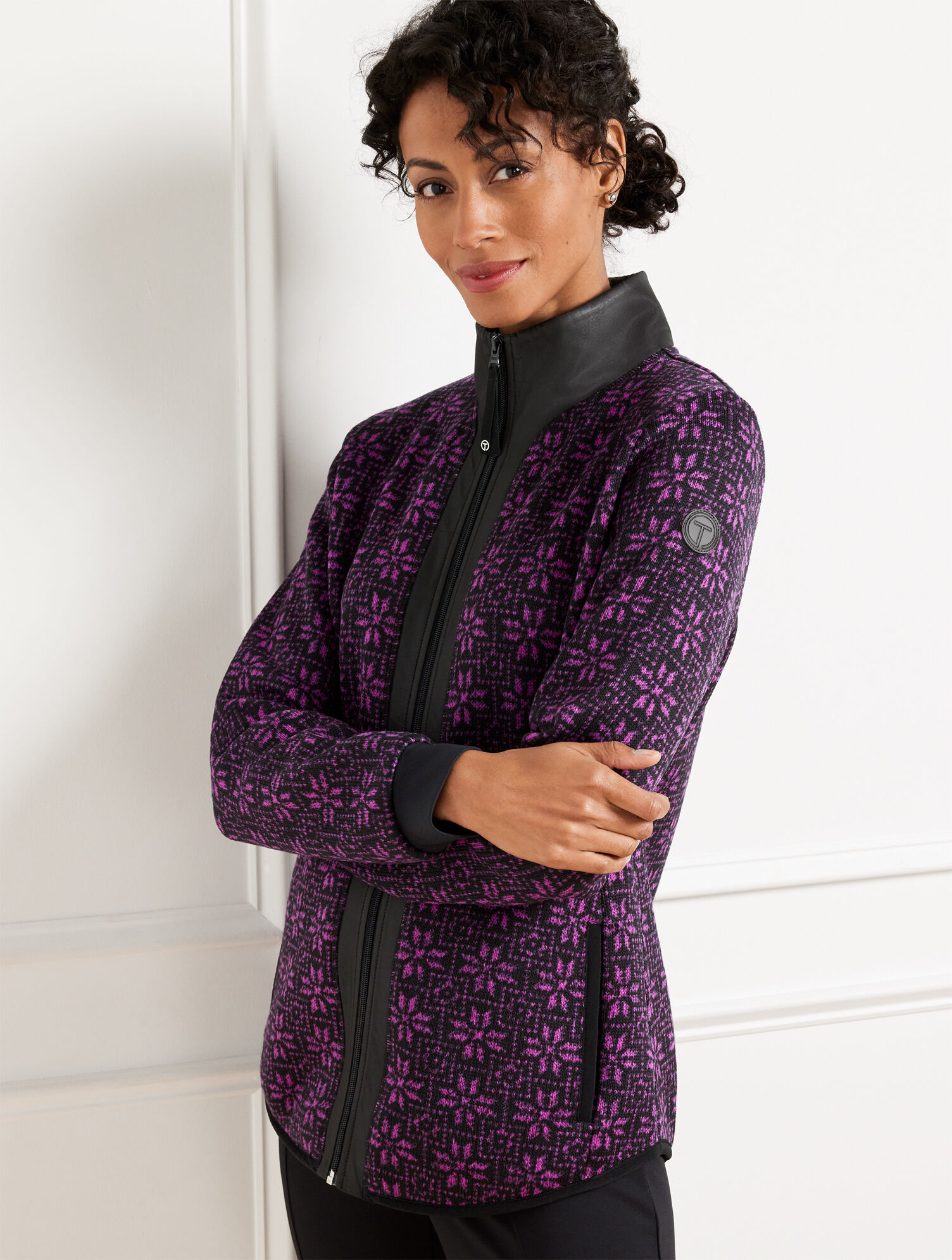 Cozy Woven Trim Jacket - Geo Snowflake | Talbots