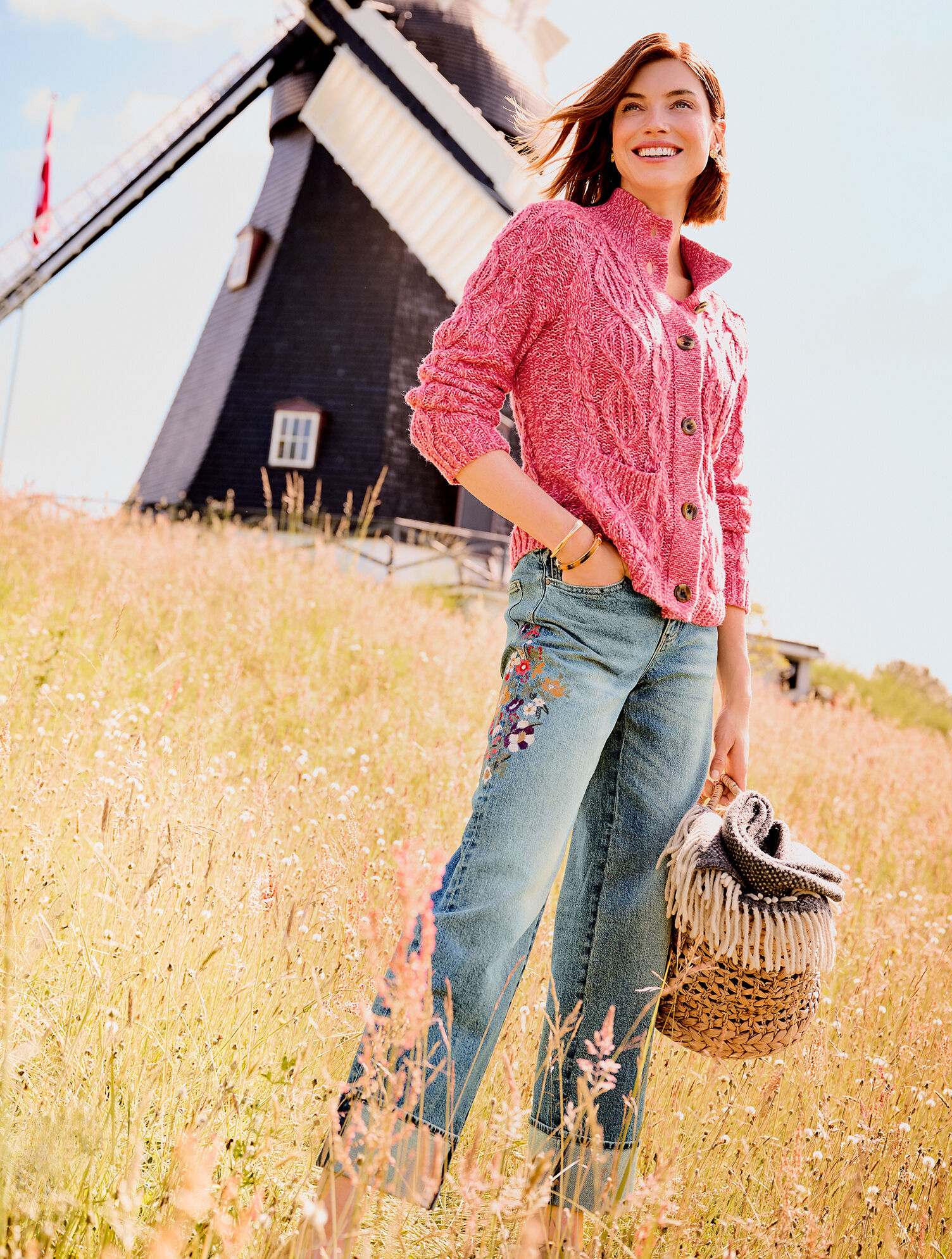 Embroidered Wide Straight Ankle Cuff Jeans - Sloane Wash | Talbots