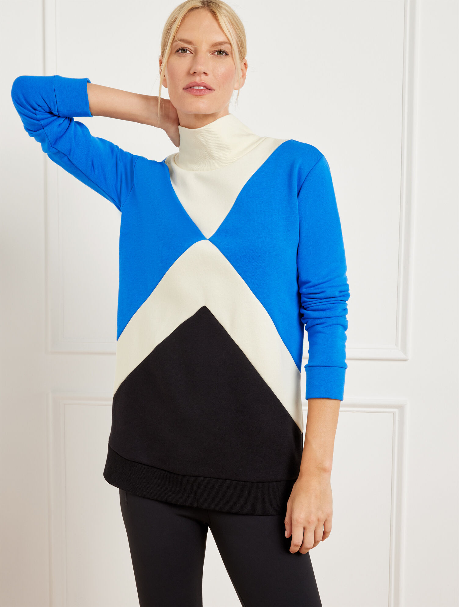 French Terry Colorblock Mockneck Pullover | Talbots