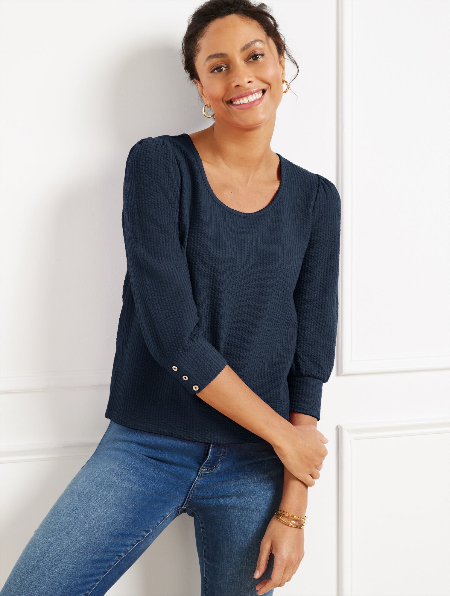 Textured Scoop Neck Tee | Talbots